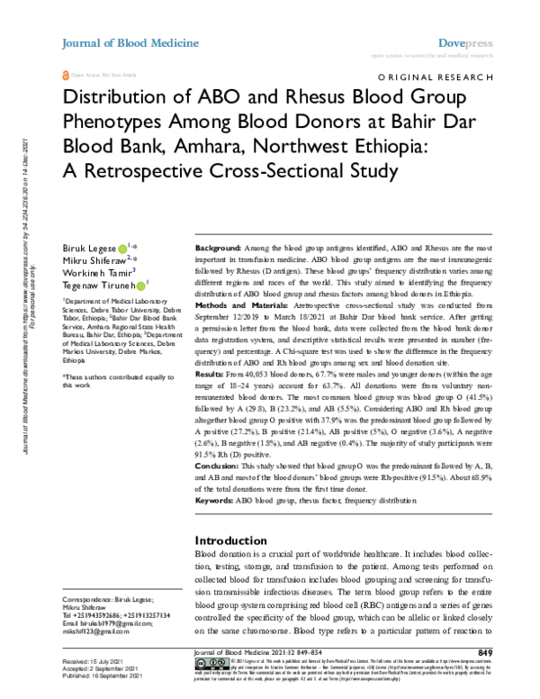 (PDF) Distribution of ABO and Rhesus Blood Group Phenotypes Among Blood ...