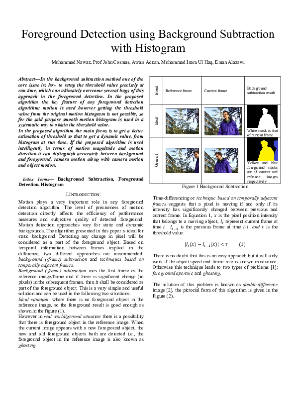 (PDF) Foreground detection using background subtraction with histogram