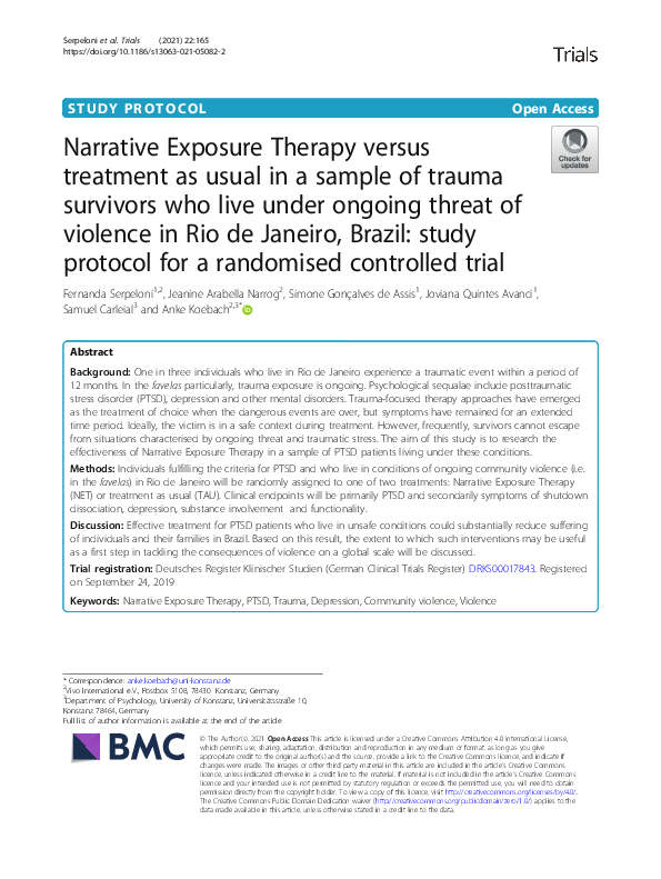 (PDF) Narrative Exposure Therapy versus treatment as usual in a sample ...
