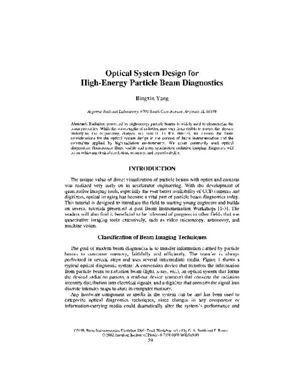 (PDF) Optical System Design for High-Energy Particle Beam Diagnostics