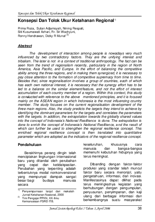 (PDF) Konsepsi Dan Tolok Ukur Ketahanan Regional