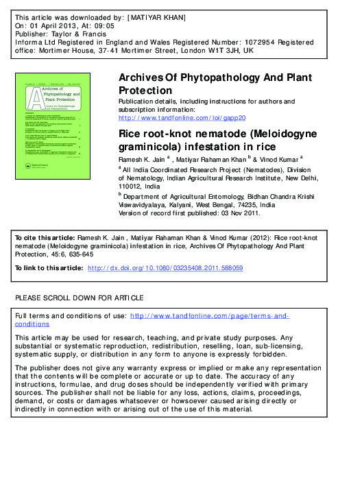 (PDF) Rice root-knot nematode (Meloidogyne graminicola) infestation in rice