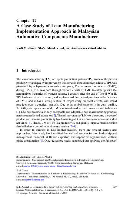 (PDF) A Case Study of Lean Manufacturing Implementation Approach in Malaysian Automotive ...