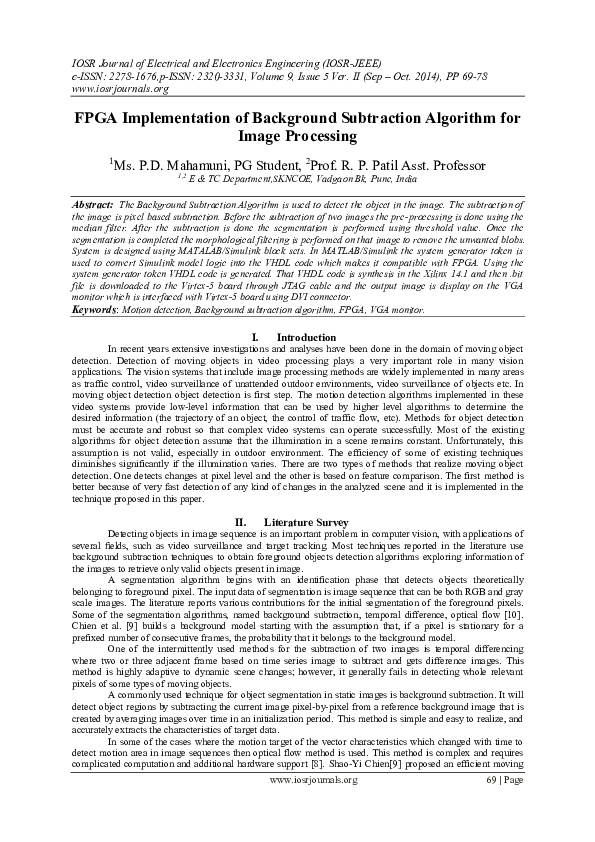Pdf Fpga Implementation Of Background Subtraction Algorithm For Image Processing