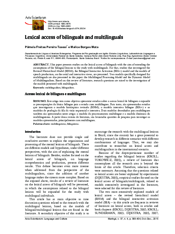 (PDF) Lexical access of bilinguals and multilinguals