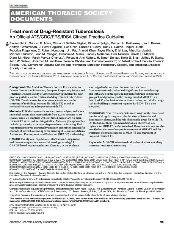 (PDF) Treatment of Drug-Resistant Tuberculosis. An Official ATS/CDC/ERS/IDSA Clinical Practice ...
