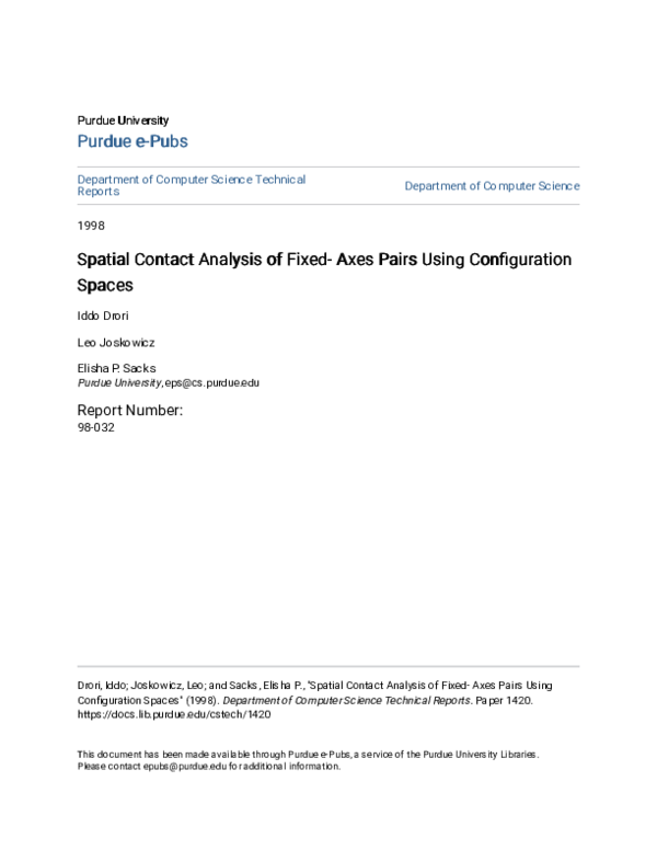 Pdf Spatial Contact Analysis Of Fixed Axes Pairs Using Configuration Spaces 0652