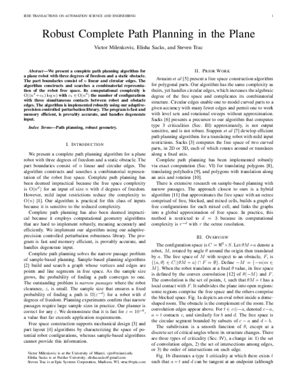 (PDF) Robust Complete Path Planning in the Plane