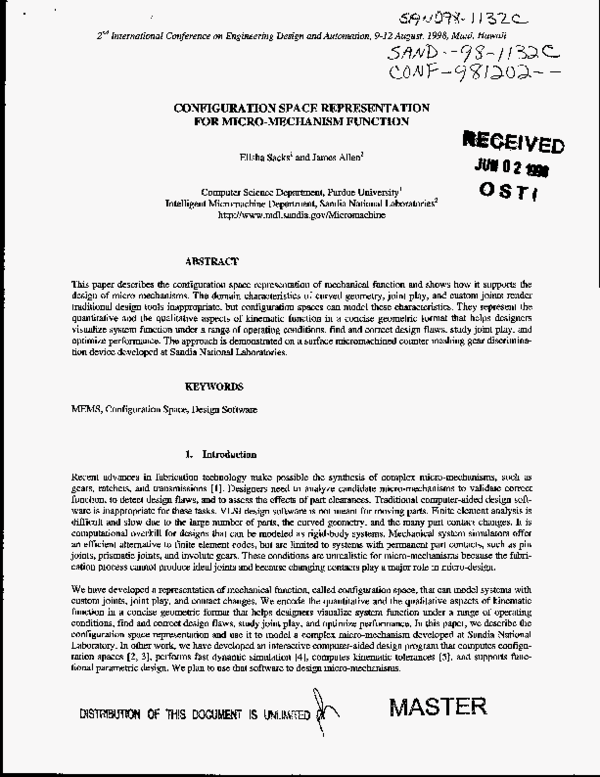 (PDF) Configuration space representation for micro-mechanism function