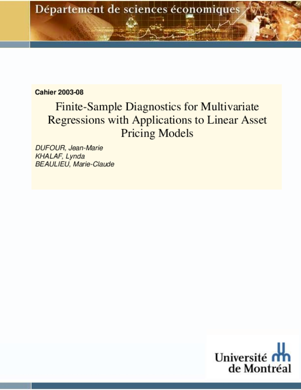(PDF) Finite-Sample Diagnostics for Multivariate Regressions with Applications to Linear Asset ...