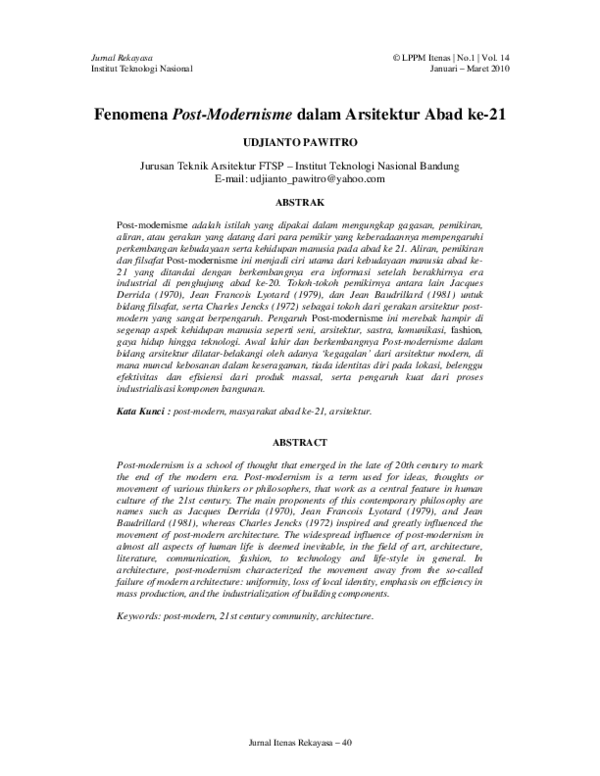 (PDF) Fenomena Post-Modernisme dalam Arsitektur Abad ke-21