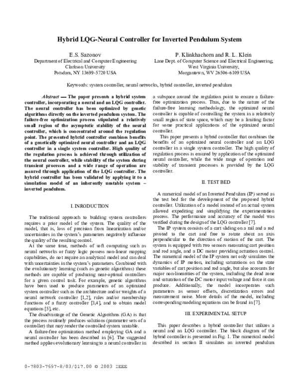 (PDF) Hybrid LQG-Neural Controller for Inverted Pendulum System