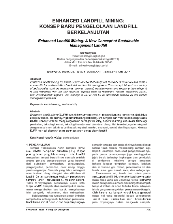 (PDF) Enhanced Landfill Mining: Konsep Baru Pengelolaan Landfill ...