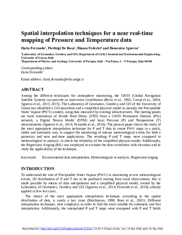 (PDF) Spatial interpolation techniques for a near real-time mapping of pressure and temperature data