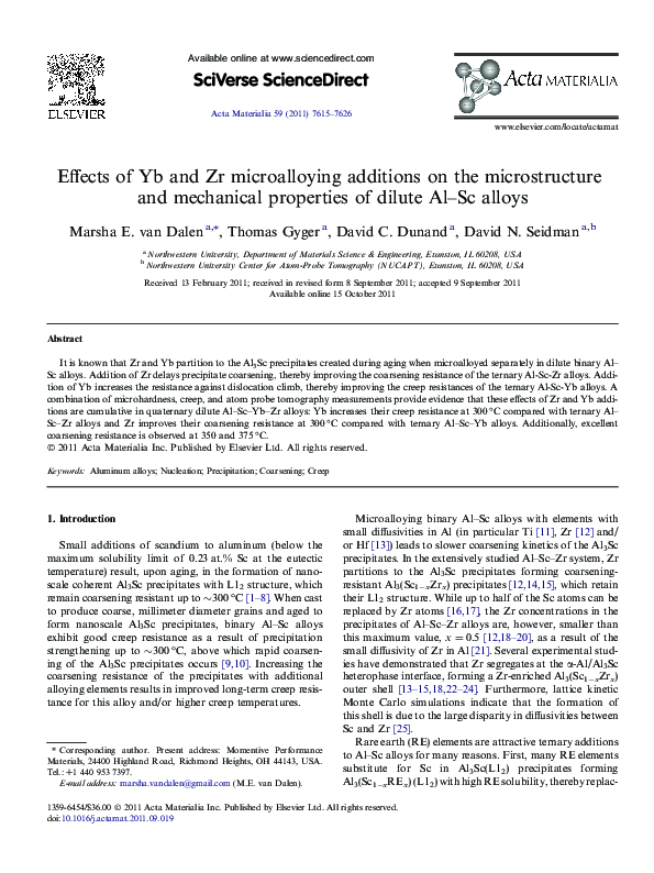 (PDF) Effects of Yb and Zr microalloying additions on the microstructure and mechanical ...