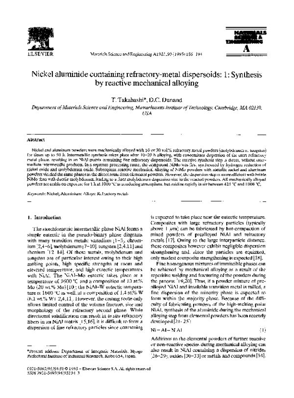 (PDF) Nickel aluminide containing refractory-metal dispersoids: 1 ...