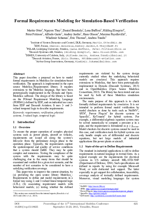Pdf Formal Requirements Modeling For Simulation Based Verification