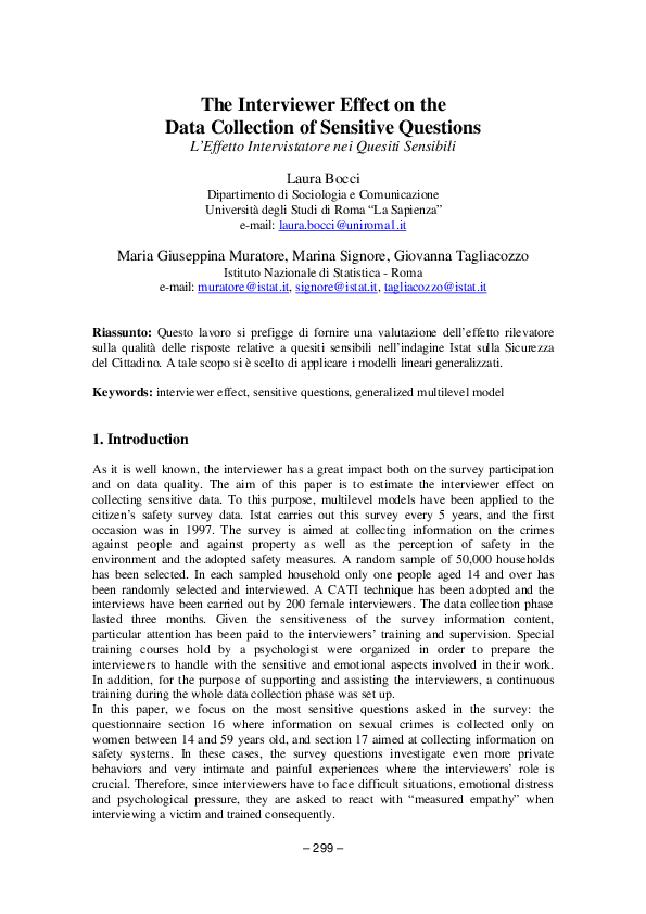 (PDF) The Interviewer Effect on the Data Collection of Sensitive Questions