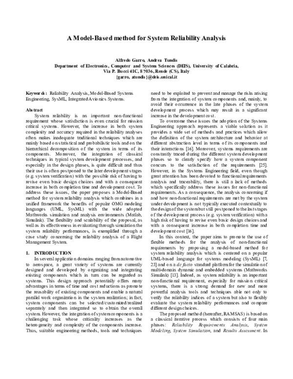 (PDF) A model-based method for system reliability analysis