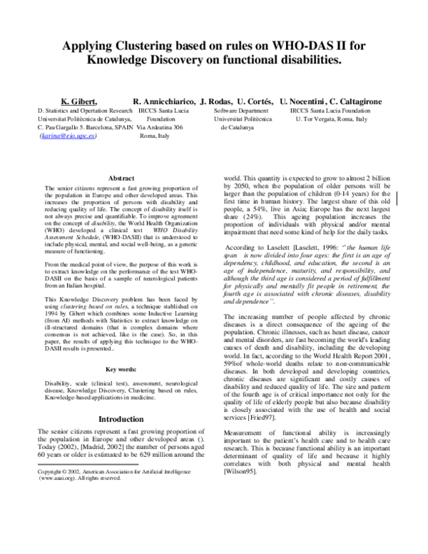 (PDF) Applying clustering based on rules on WHO-DAS II for knowledge discovery on functional ...