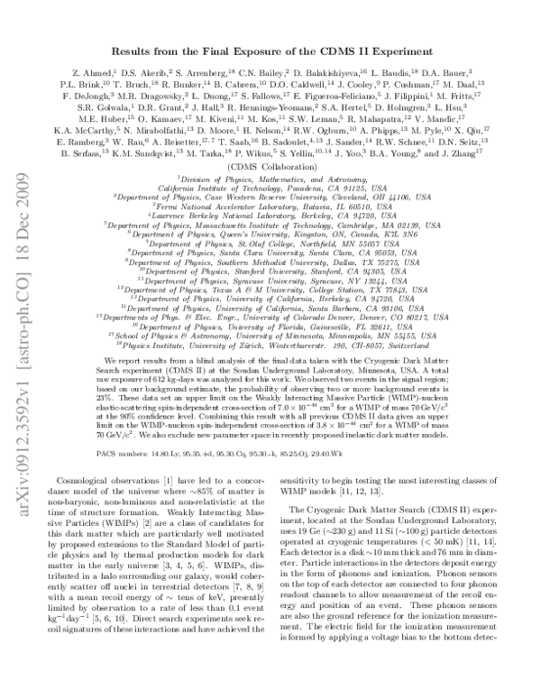 (PDF) Results from the Final Exposure of the CDMS II Experiment