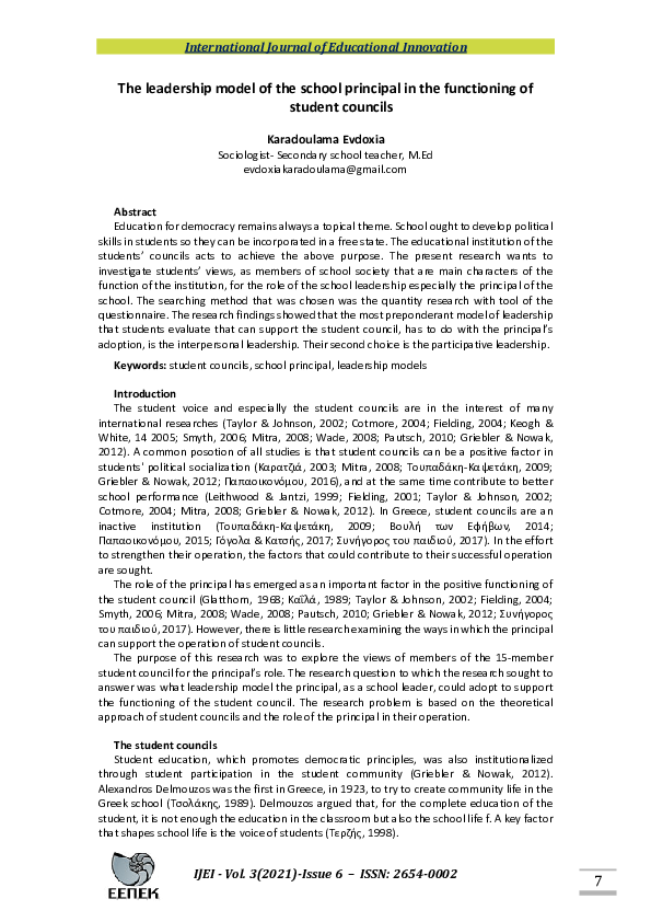 (PDF) The leadership model of the school principal in the functioning of student councils