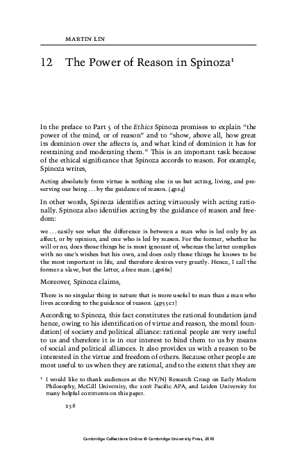 (PDF) The Power of Reason in Spinoza