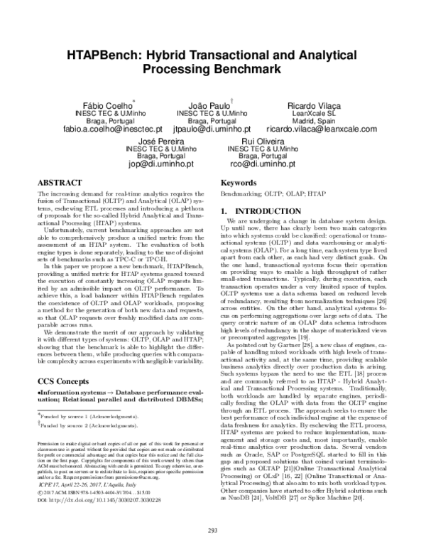 (PDF) HTAPBench: Hybrid Transactional and Analytical Processing ...