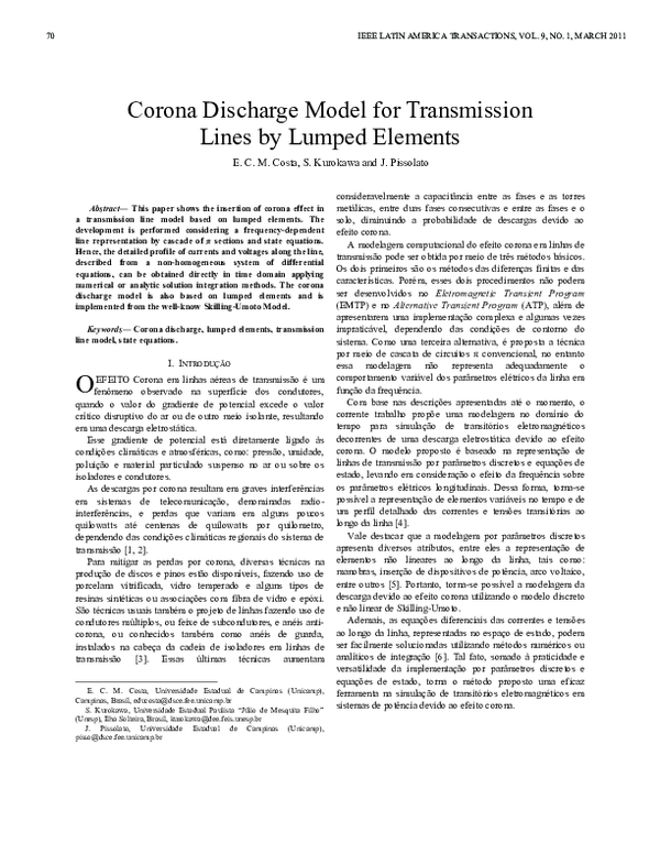 (PDF) Corona Discharge Model for Transmission Lines by Lumped Elements