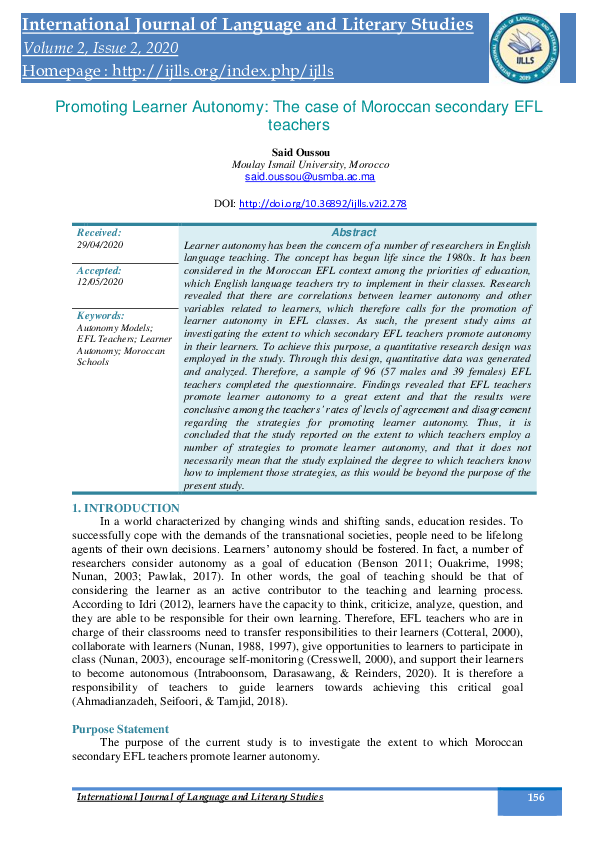 (PDF) Promoting Learner Autonomy