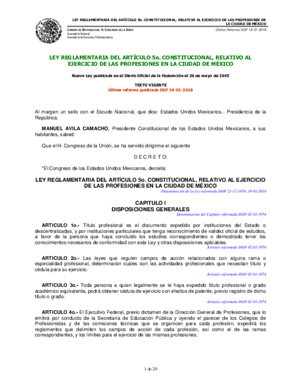 (PDF) LEY REGLAMENTARIA DEL ARTÍCULO 5o. CONSTITUCIONAL, RELATIVO AL ...