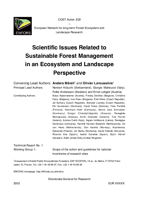 (PDF) Scientific Issues Related to Sustainable Forest Management in an ...