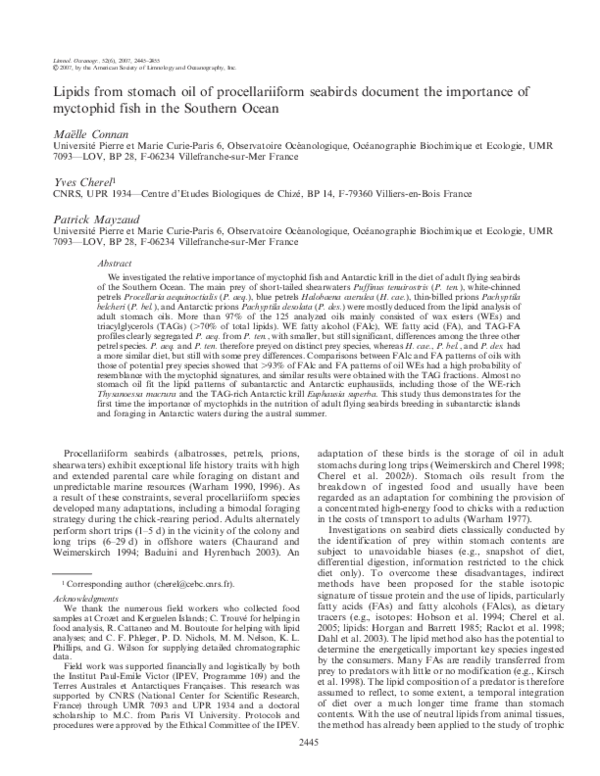 (PDF) Lipids from stomach oil of procellariiform seabirds document the ...