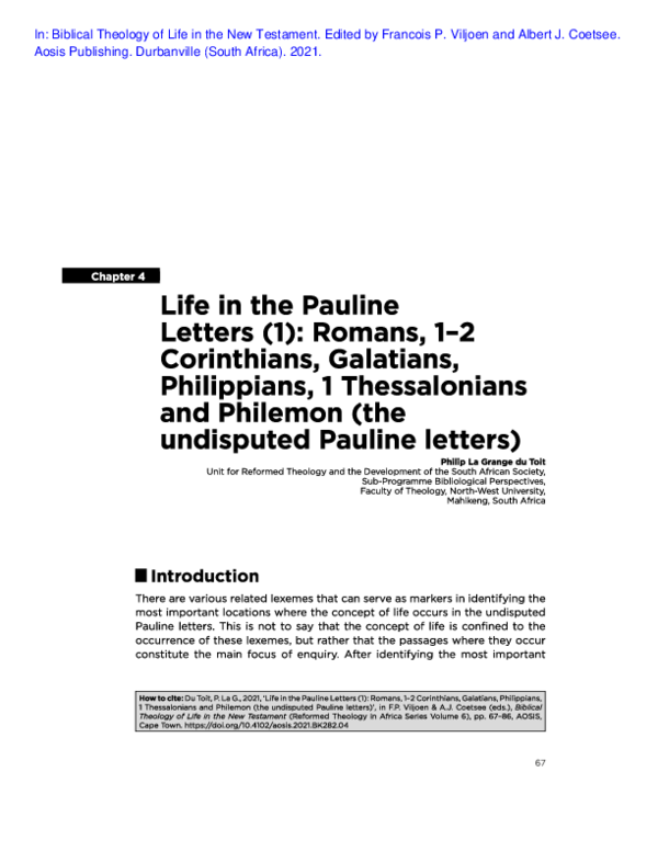 (PDF) Life in the Pauline Letters (1): Romans, 1-2 Corinthians ...