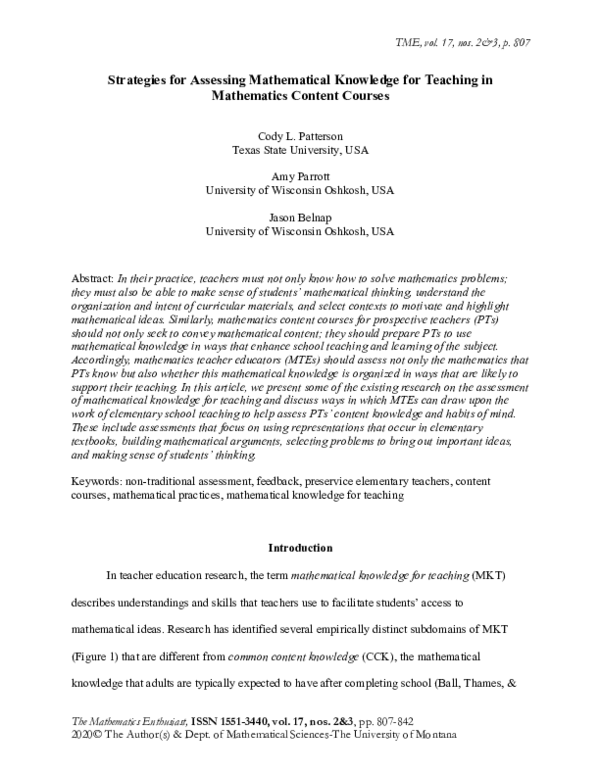 (PDF) Strategies for assessing mathematical knowledge for teaching in ...