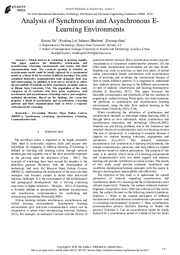 (PDF) Analysis of Synchronous and Asynchronous E-Learning Environments