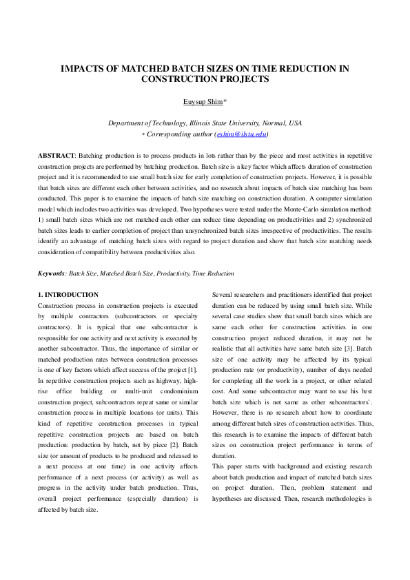 (PDF) Impacts of Matched Batch Sizes on Time Reduction in Construction ...