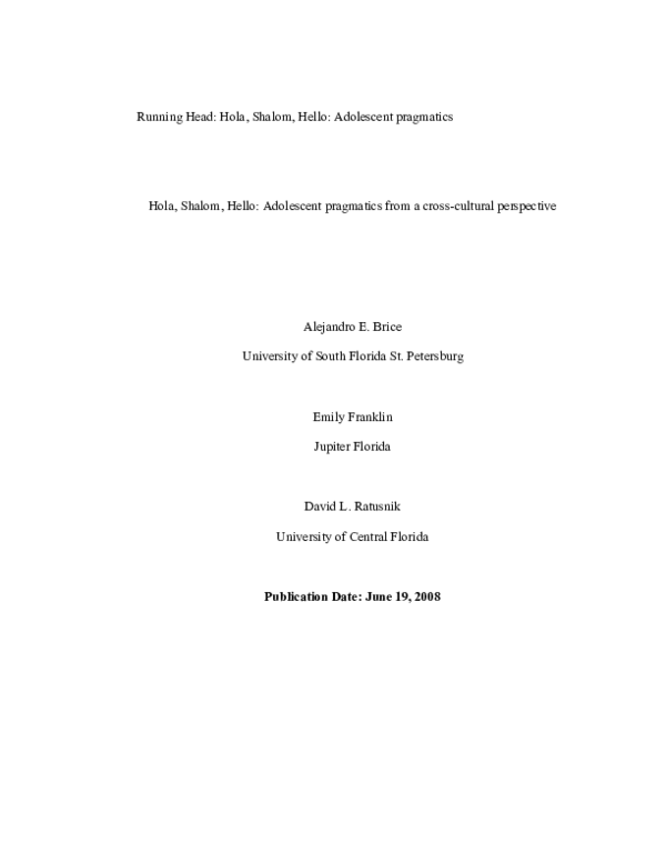 (PDF) Hola, Shalom, Hello: Adolescent Pragmatics From a Cross-Cultural ...