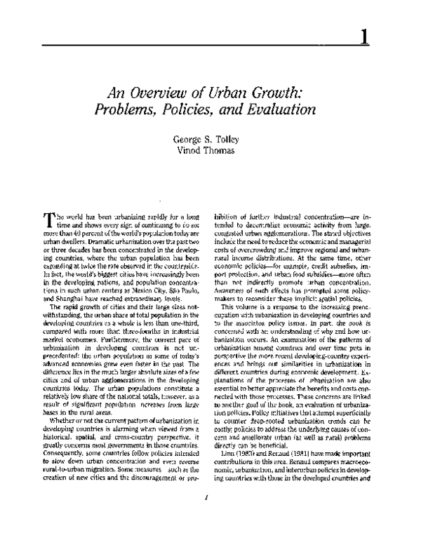 (PDF) 1 An Overview of Urban Growth : Problems , Policies , and Evaluation