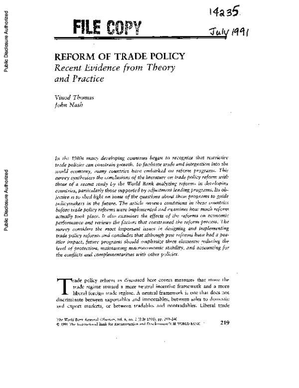 (PDF) REFORM OF TRADE POLICY: Recent Evidence from Theory and Practice