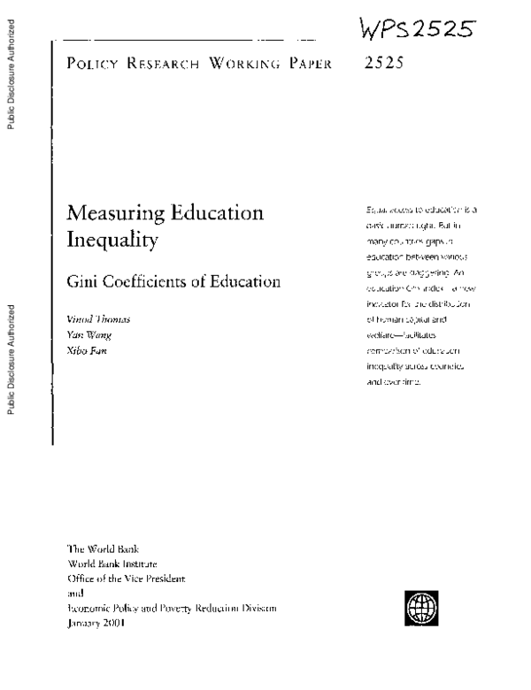Pdf Measuring Education Inequality Gini Coefficients Of Education
