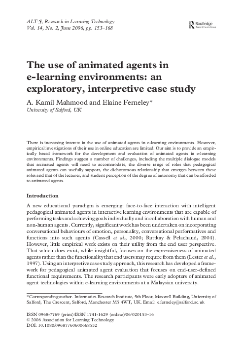 (PDF) The use of animated agents in e‐learning environments: an ...