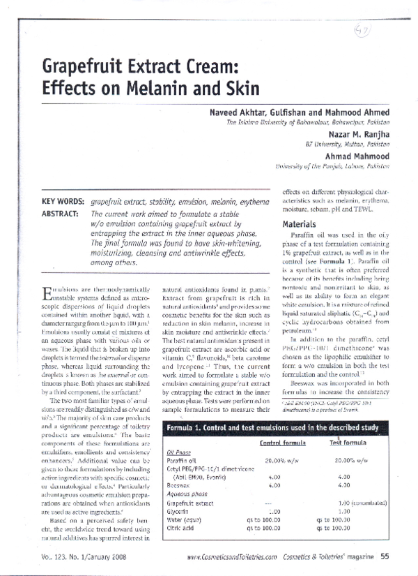 (PDF) Grapefruit extract cream: Effect on melanin and skin