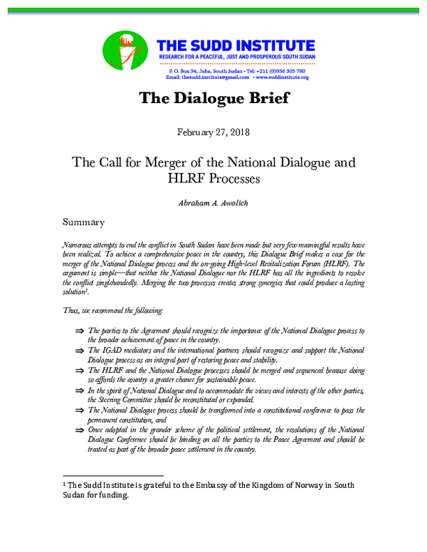 (PDF) The Call for Merger of the National Dialogue and HLRF Processes