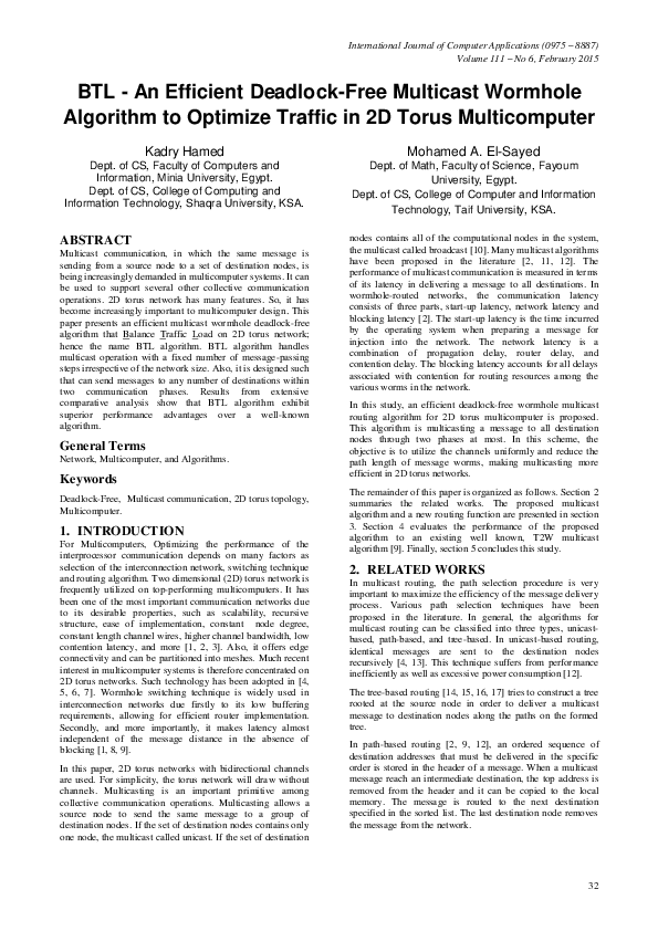 Pdf Btl An Efficient Deadlock Free Multicast Wormhole Algorithm To Optimize Traffic In 2d 4573