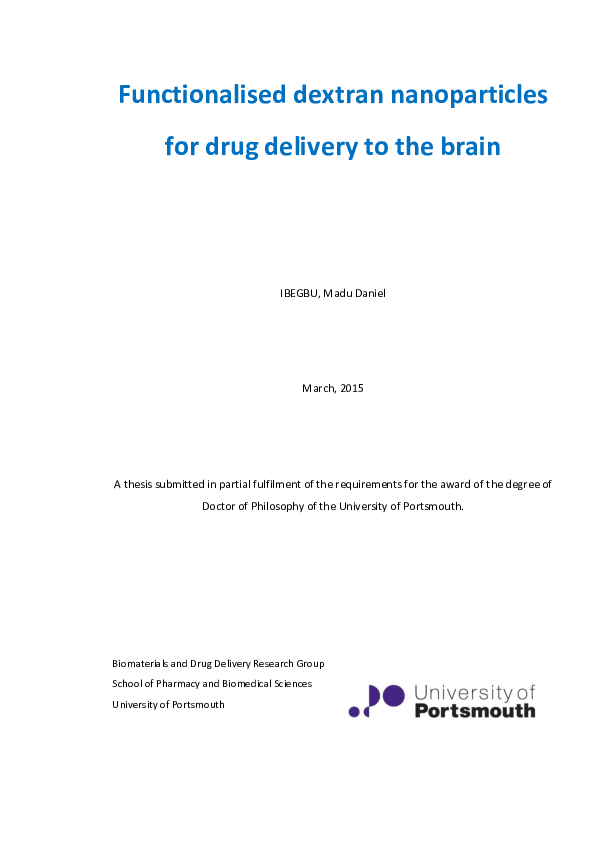 (PDF) Functionalised dextran nanoparticles for drug delivery to the brain