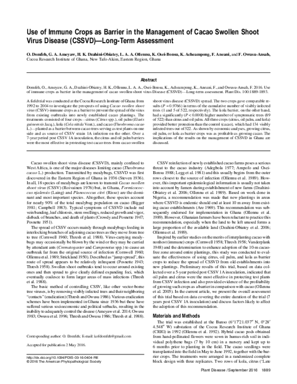 (PDF) Use of Immune Crops as Barrier in the Management of Cacao Swollen ...