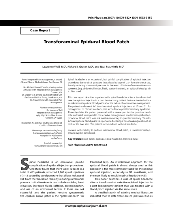 (PDF) Transforaminal epidural blood patch