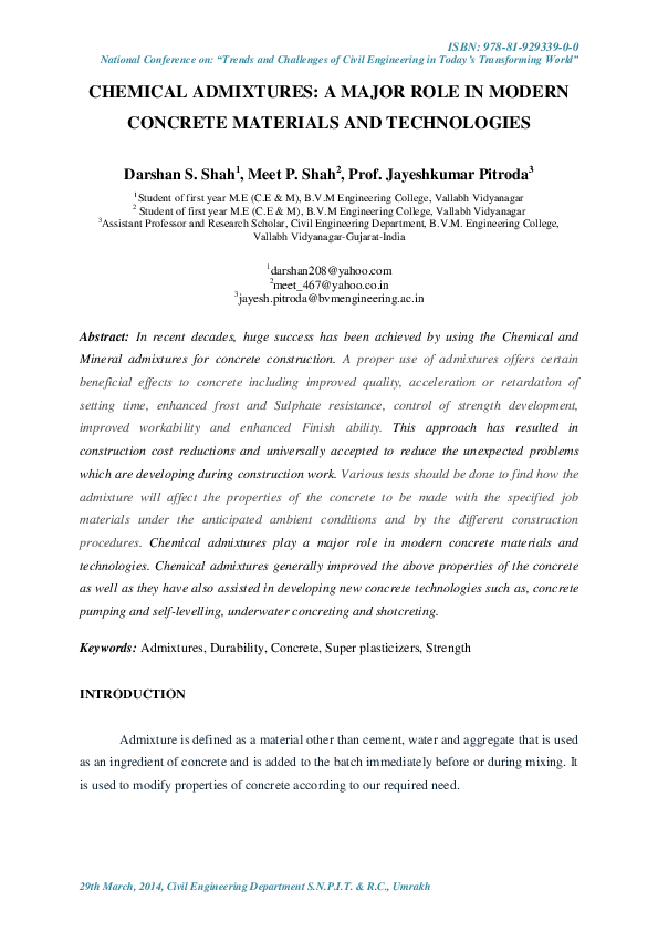 (PDF) Chemical Admixtures: A Major Role in Modern Concrete Materials ...