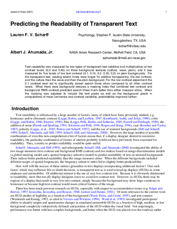 Predicting the readability of transparent text